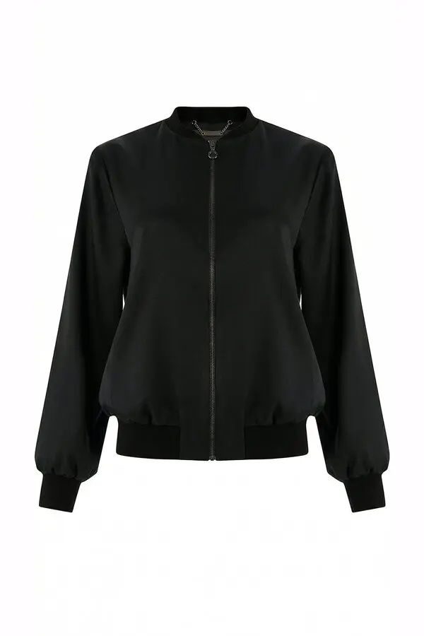 EXQUISE Lacey Satin Bomber Jacket