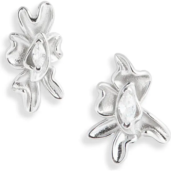 Collina Strada Mini Molten Flower Earrings With Swarovski Crystals - Crystal Clear
