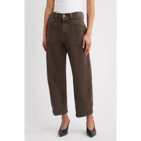Moussy Vintage Pomonok High Waist Stretch Cotton Twill Ankle Pants - Brown