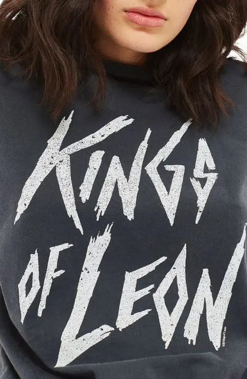 Topshop By And Finally Kings Of Leon Back Slash Tee - Washed Black