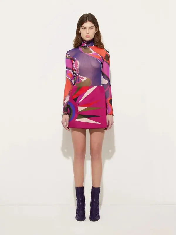 Emilio Pucci Hawaiian Print Silk Wrap Mini Skirt - Pink