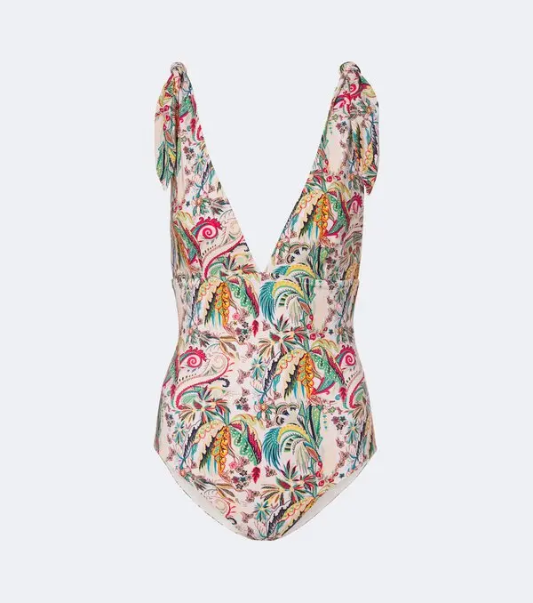 Etro Printed One Piece Swimsuit With Self-tie Neck - Multicoloured