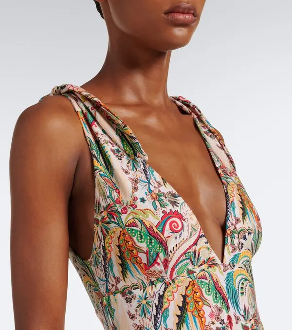 Etro Printed One Piece Swimsuit With Self-tie Neck