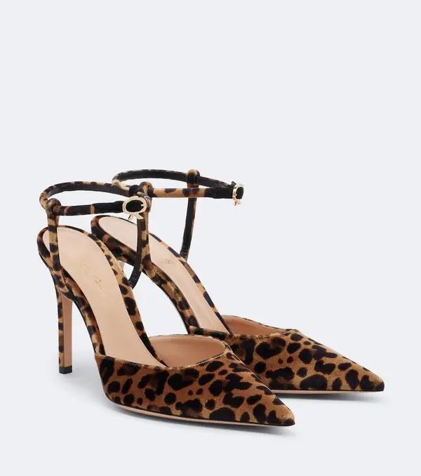 GIANVITO ROSSI Leopard Print Velvet Slingback Pumps - Brown