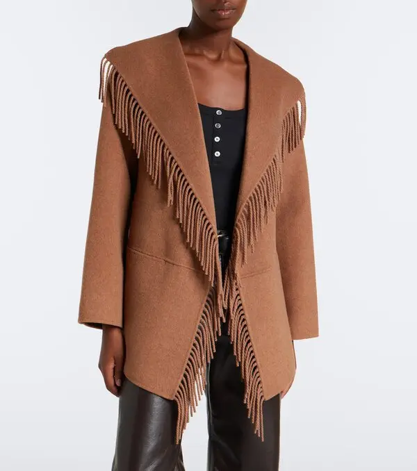 Simkhai Rowen Wool-blend Jacket With Fringe Detail - Brown