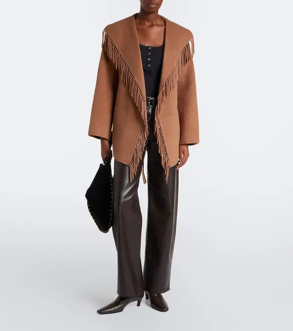 Simkhai Rowen Wool-blend Jacket With Fringe Detail - Brown