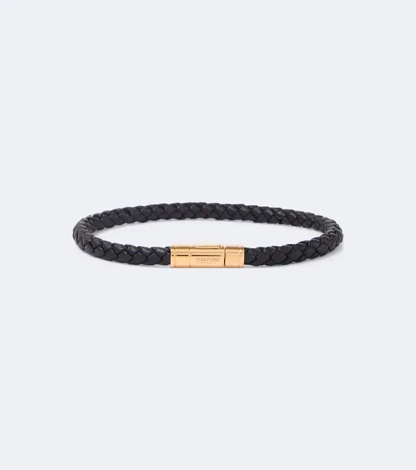 TOM FORD Braided Leather Bracelet With Gold-tone Clasp - Black