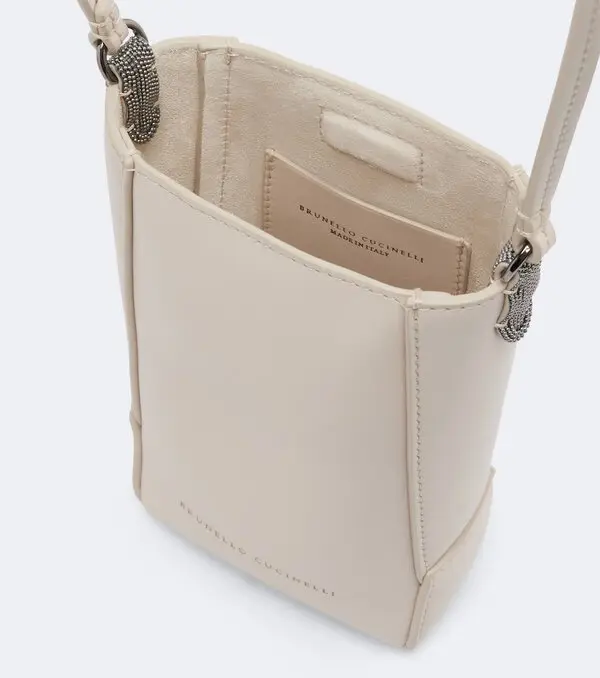 Brunello Cucinelli Duo Mini Monili Leather Phone Pouch - Beige