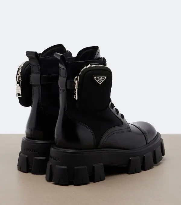 Prada Monolith Leather Ankle Boots
