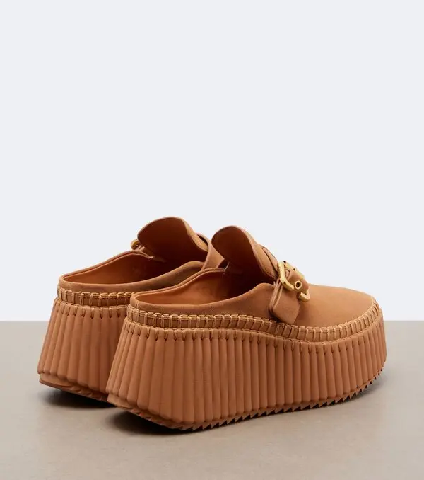 Chloé Leather Platform Mules - Brown