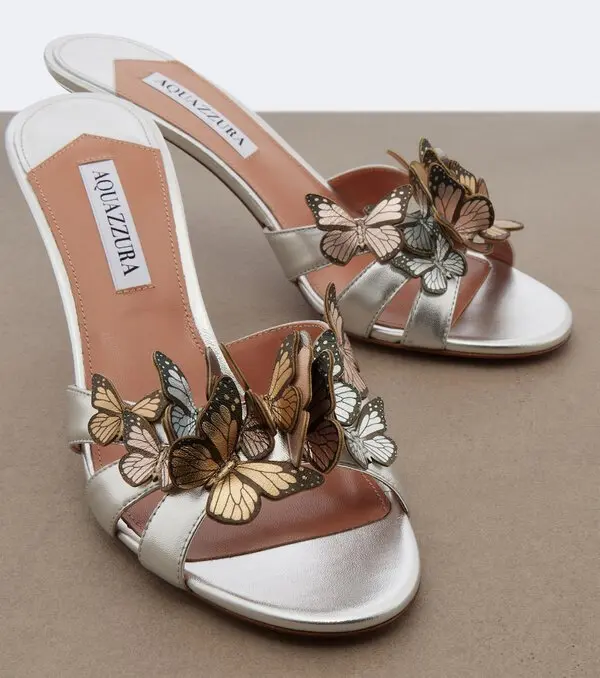 AQUAZZURA Papillon Appliqué Leather Sandals