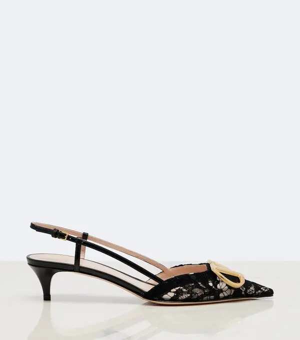 Valentino Garavani Vlogo Lace Slingback Pumps - Black