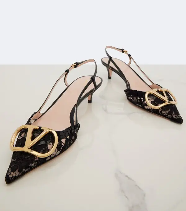 Valentino Garavani Vlogo Lace Slingback Pumps - Black
