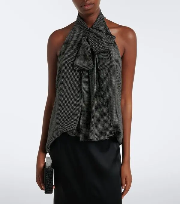 TOM FORD Polka-dot Tie-neck Silk Crepe De Chine Top - Black