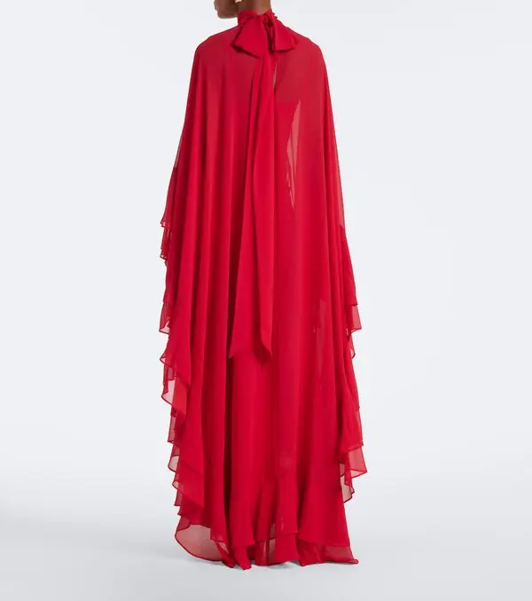 DE LA VALI Ruby Chiffon Maxi Dress With Detachable Lining