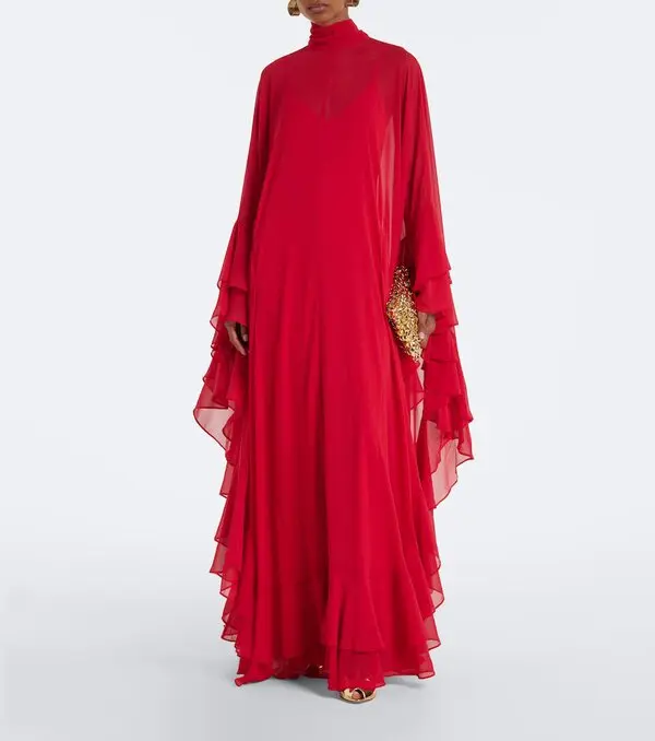 DE LA VALI Ruby Chiffon Maxi Dress With Detachable Lining