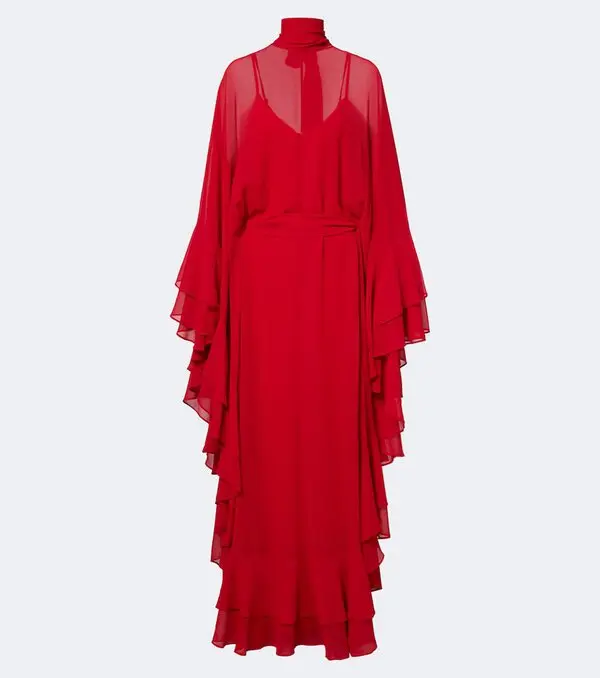 DE LA VALI Ruby Chiffon Maxi Dress With Detachable Lining - Red