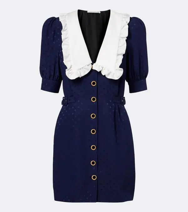 Alessandra Rich Belted Silk Jacquard Mini Dress - Blue