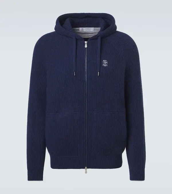 Brunello Cucinelli Ribbed-knit Cashmere Zip-up Cardigan - Blue