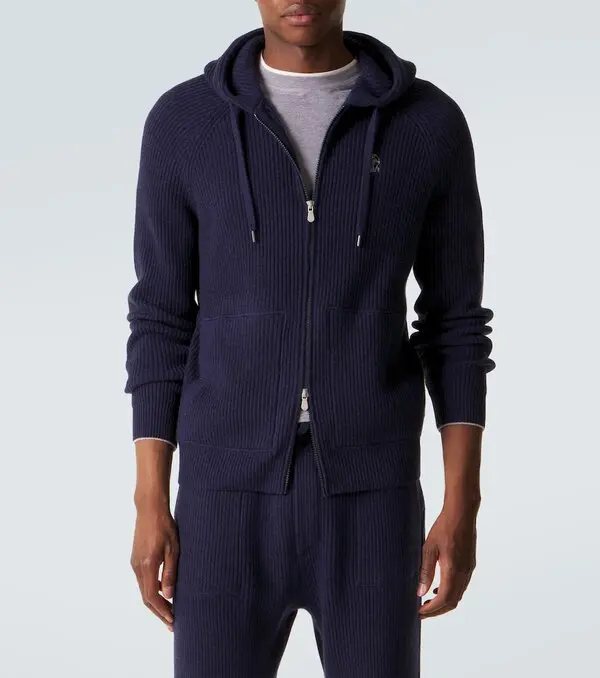 Brunello Cucinelli Ribbed-knit Cashmere Zip-up Cardigan - Blue