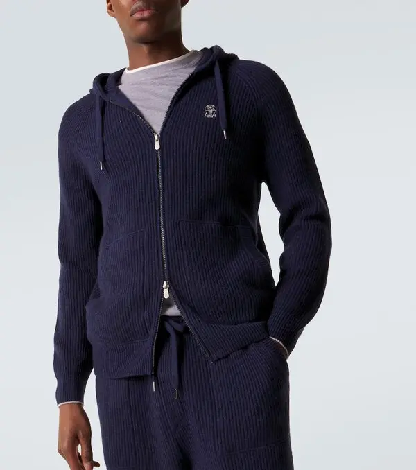 Brunello Cucinelli Ribbed-knit Cashmere Zip-up Cardigan - Blue