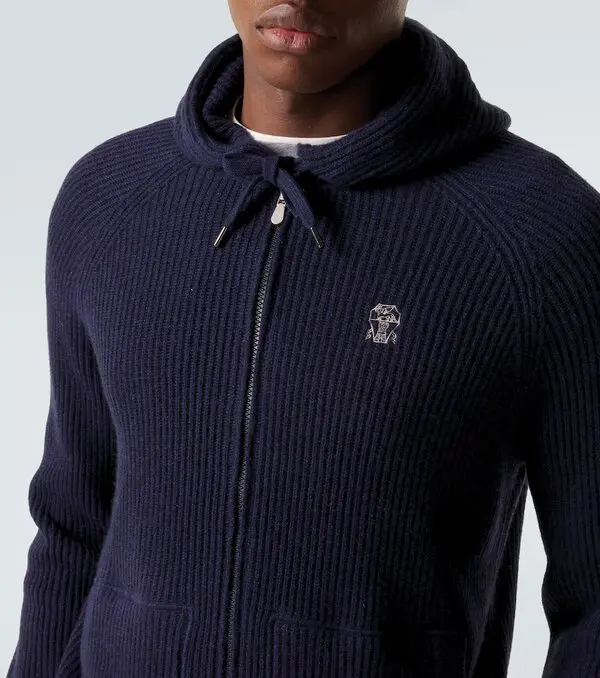 Brunello Cucinelli Ribbed-knit Cashmere Zip-up Cardigan - Blue