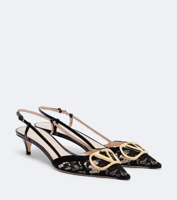Valentino Garavani Vlogo Lace Slingback Pumps - Black