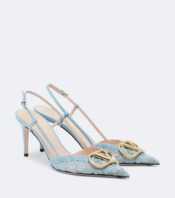 Valentino Garavani Vlogo Lace Slingback Pumps - Blue