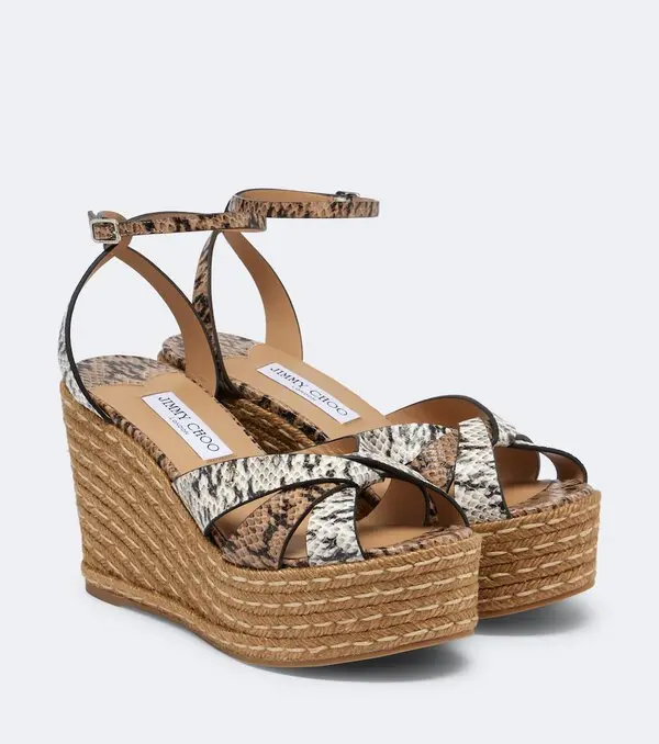 JIMMY CHOO Korra Snake-print Leather Platform Espadrilles - Brown