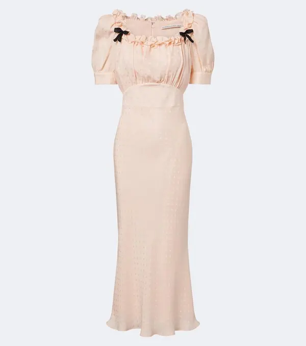 Alessandra Rich Silk Jacquard Midi Dress With Bow Detail - Pink
