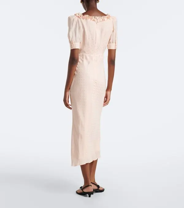 Alessandra Rich Bow-detail Ruffled Silk Jacquard Midi Dress - Pink