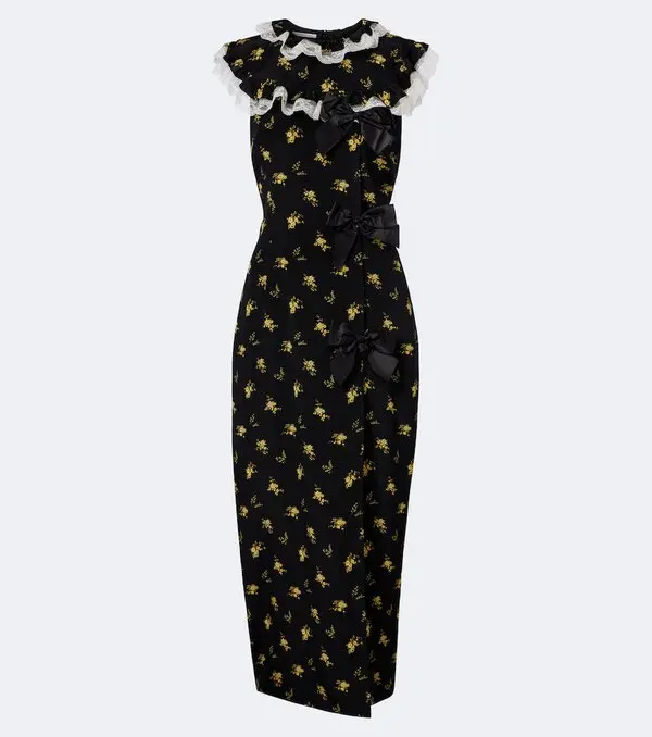 Alessandra Rich Floral Silk Gown - Black