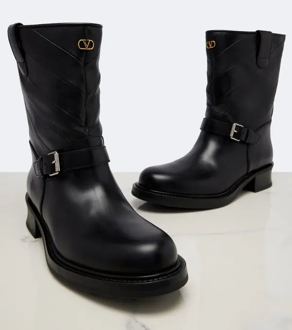Valentino Garavani Vlogo Leather Biker Boots