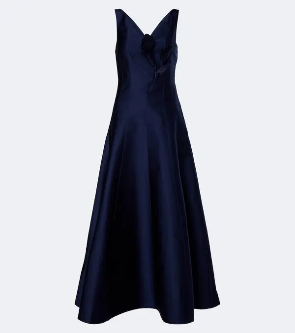 Roland Mouret Navy Floral-appliqué Taffeta Maxi Dress - Blue
