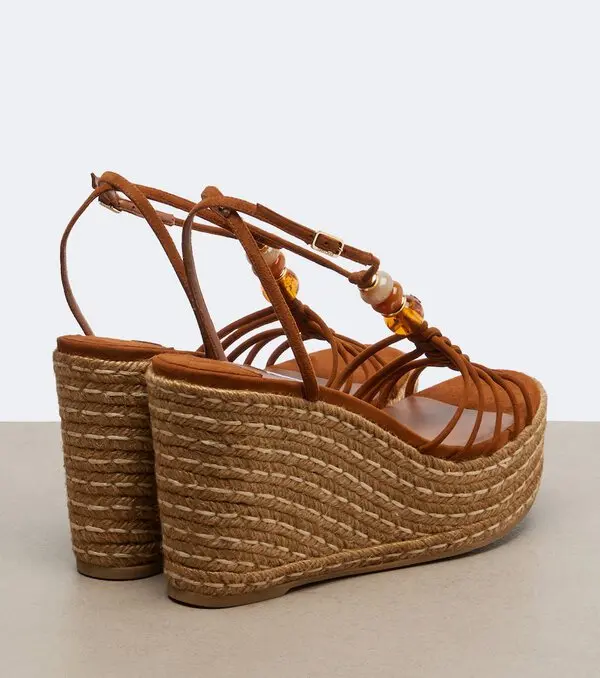 JIMMY CHOO Embellished Suede Espadrille Wedge Sandals