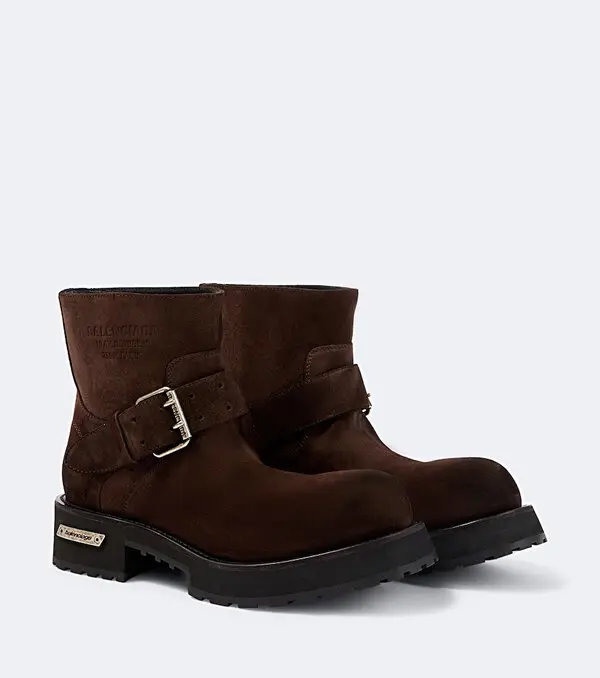 Balenciaga Venom Suede Biker Boots - Brown