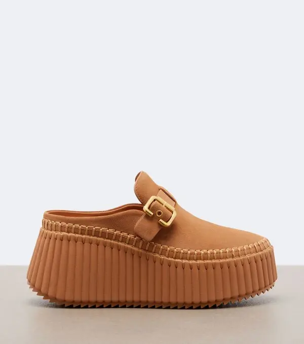 Chloé Nama Leather Platform Mules - Brown