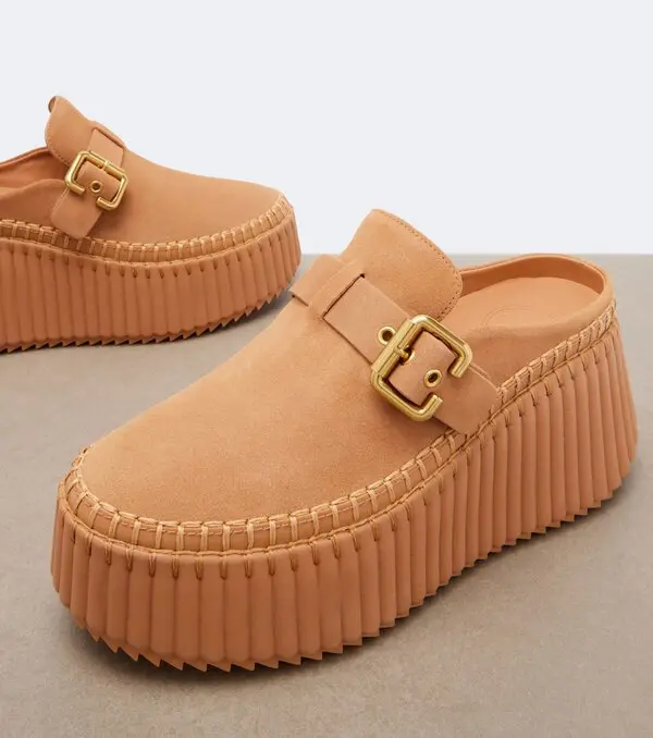Chloé Nama Leather Platform Mules - Brown