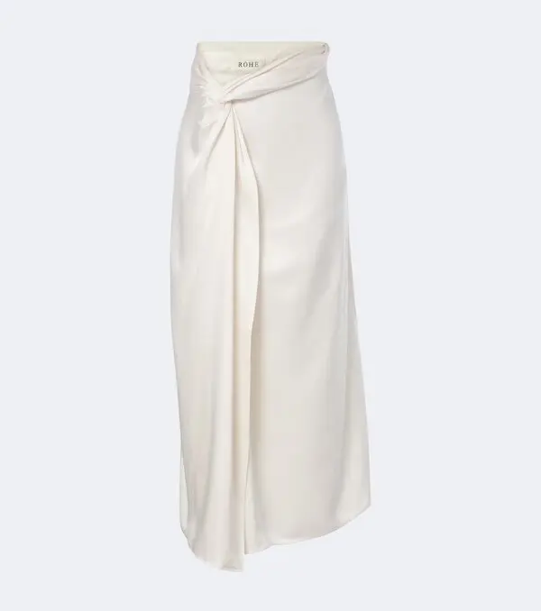 RÓHE Gathered Satin Midi Skirt