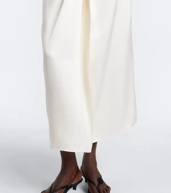 RÓHE Gathered Satin Midi Skirt