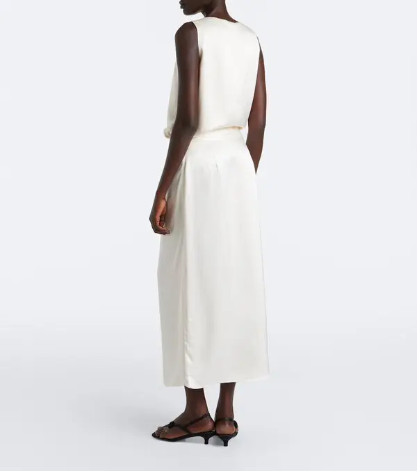 RÓHE Gathered Satin Midi Skirt