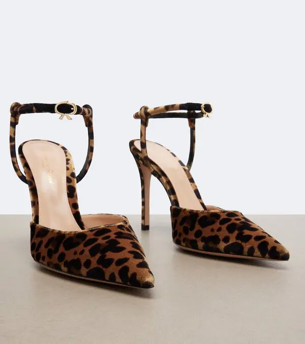 GIANVITO ROSSI Leopard-print Velvet Slingback Pumps