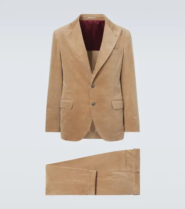 Brunello Cucinelli Cotton And Cashmere Corduroy Suit - Beige