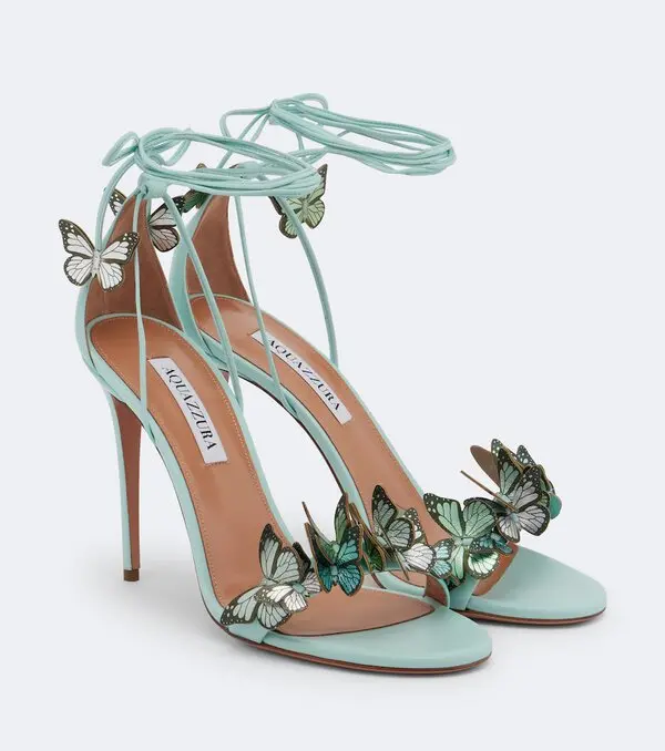 AQUAZZURA Papillon Appliqué Leather Sandals - Blue