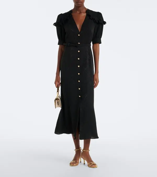 Alessandra Rich Belted Silk Jacquard Midi Dress