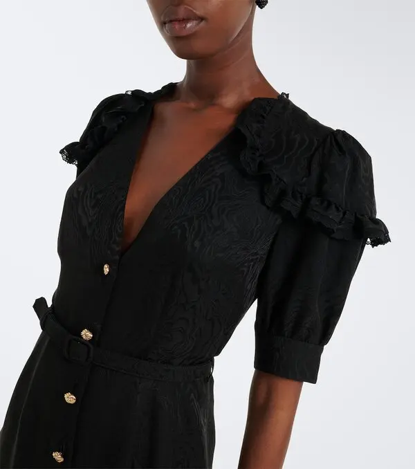 Alessandra Rich Belted Silk Jacquard Midi Dress