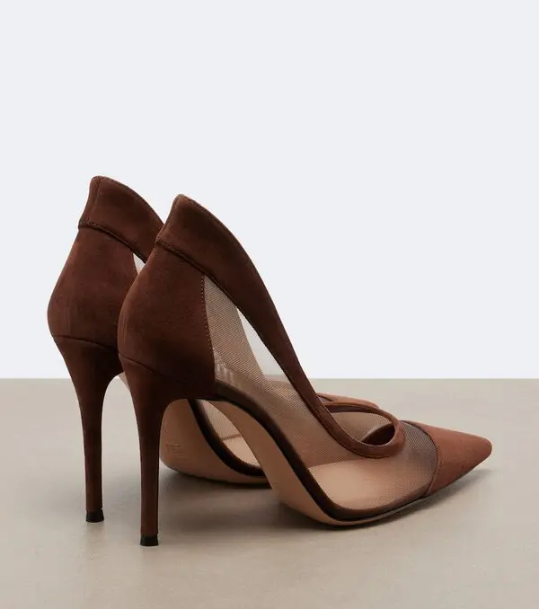 GIANVITO ROSSI Pointed Toe Suede And Mesh Pumps