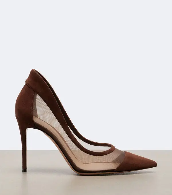 GIANVITO ROSSI Pointed Toe Suede And Mesh Pumps