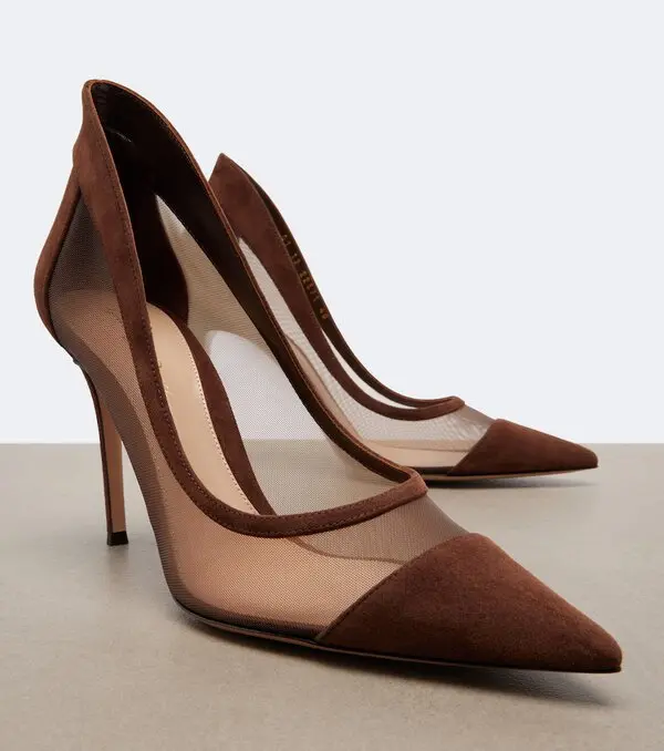 GIANVITO ROSSI Pointed Toe Suede And Mesh Pumps