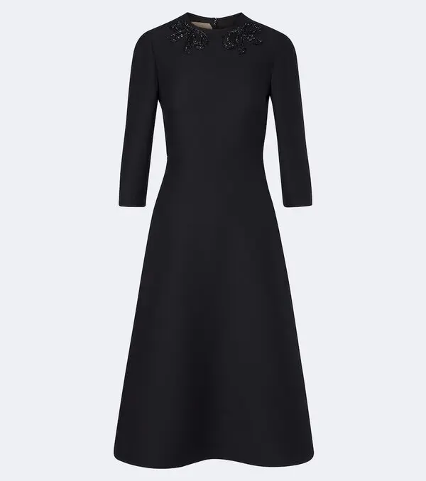 Valentino Garavani Crepe Couture Embellished Midi Dress - Black